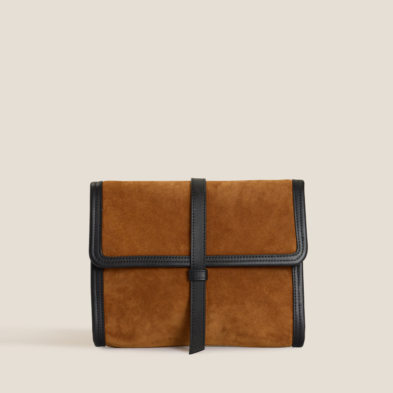 Carolyn Clutch - Suede Caramel with Black – Parker Thatch